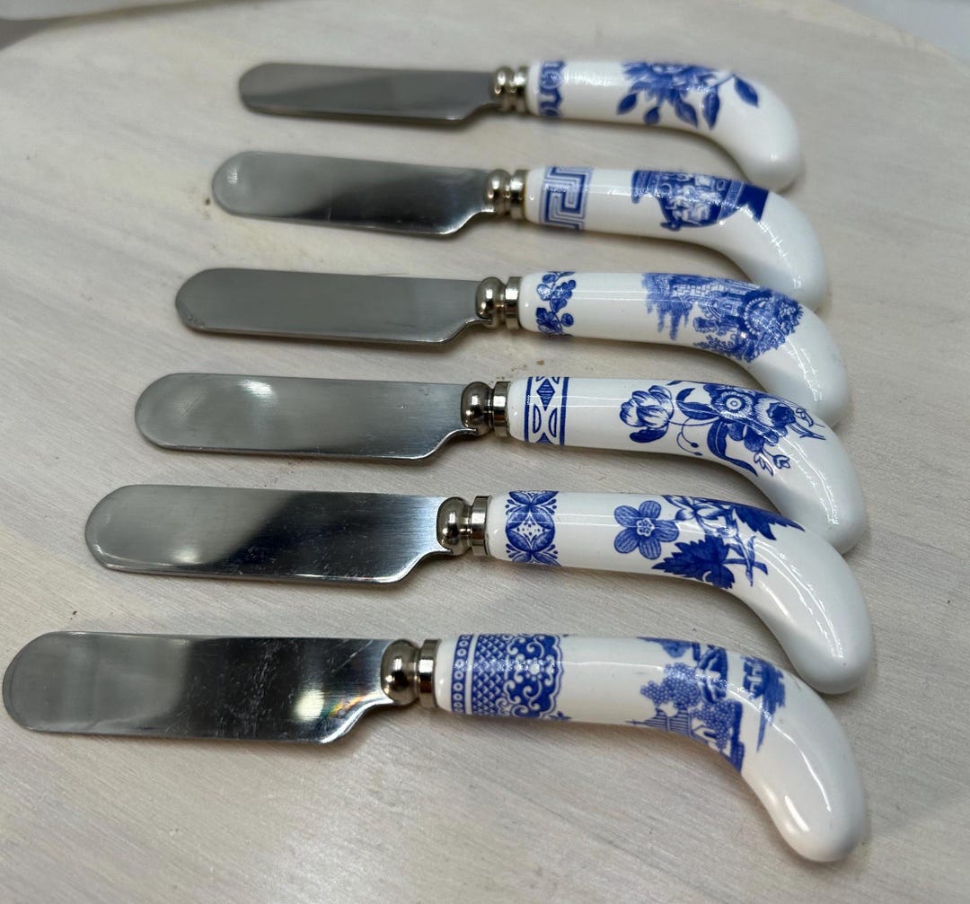 Set of 6 Spode Blue Room Collection Cheese Spreaders Porcelain Handles ...
