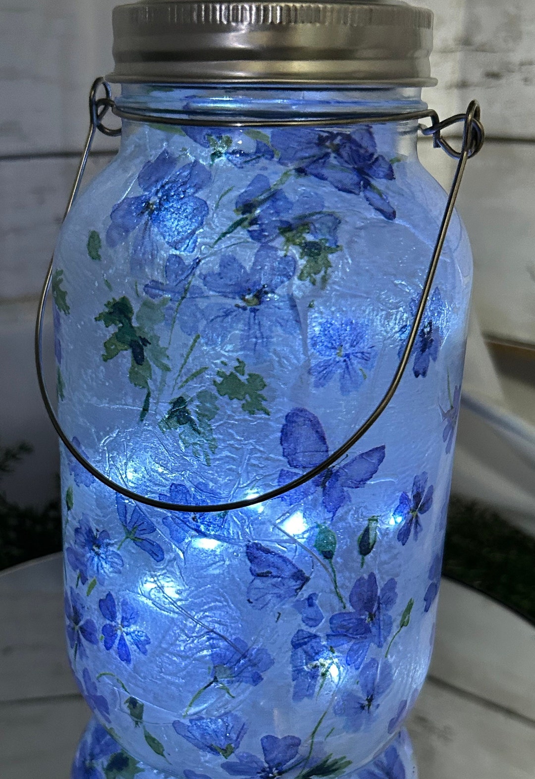 Mason Jar Solar Fairy Light Lantern Purple Flowers and Butterflies Print Quart or Pint Size - Etsy
