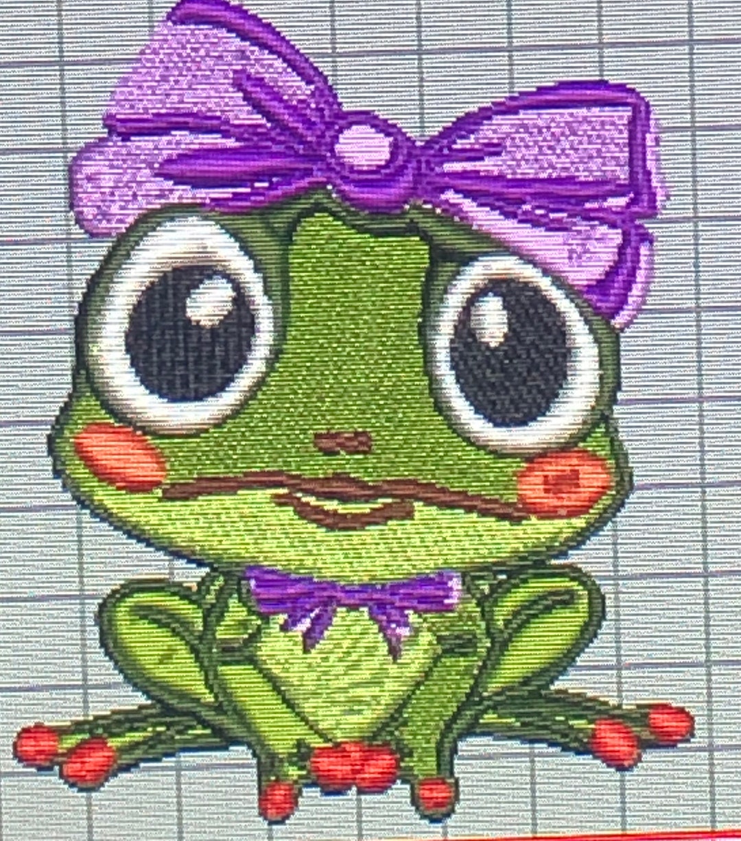 Cute Little Big Eyed Frog With Purple Bows Adorable! Embroidery File ...