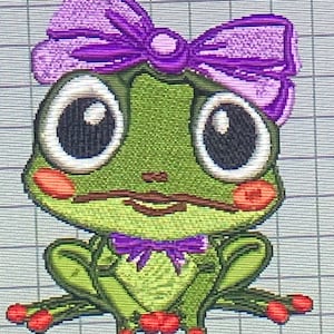 Cute Little Big Eyed Frog With Purple Bows Adorable! Embroidery File ...