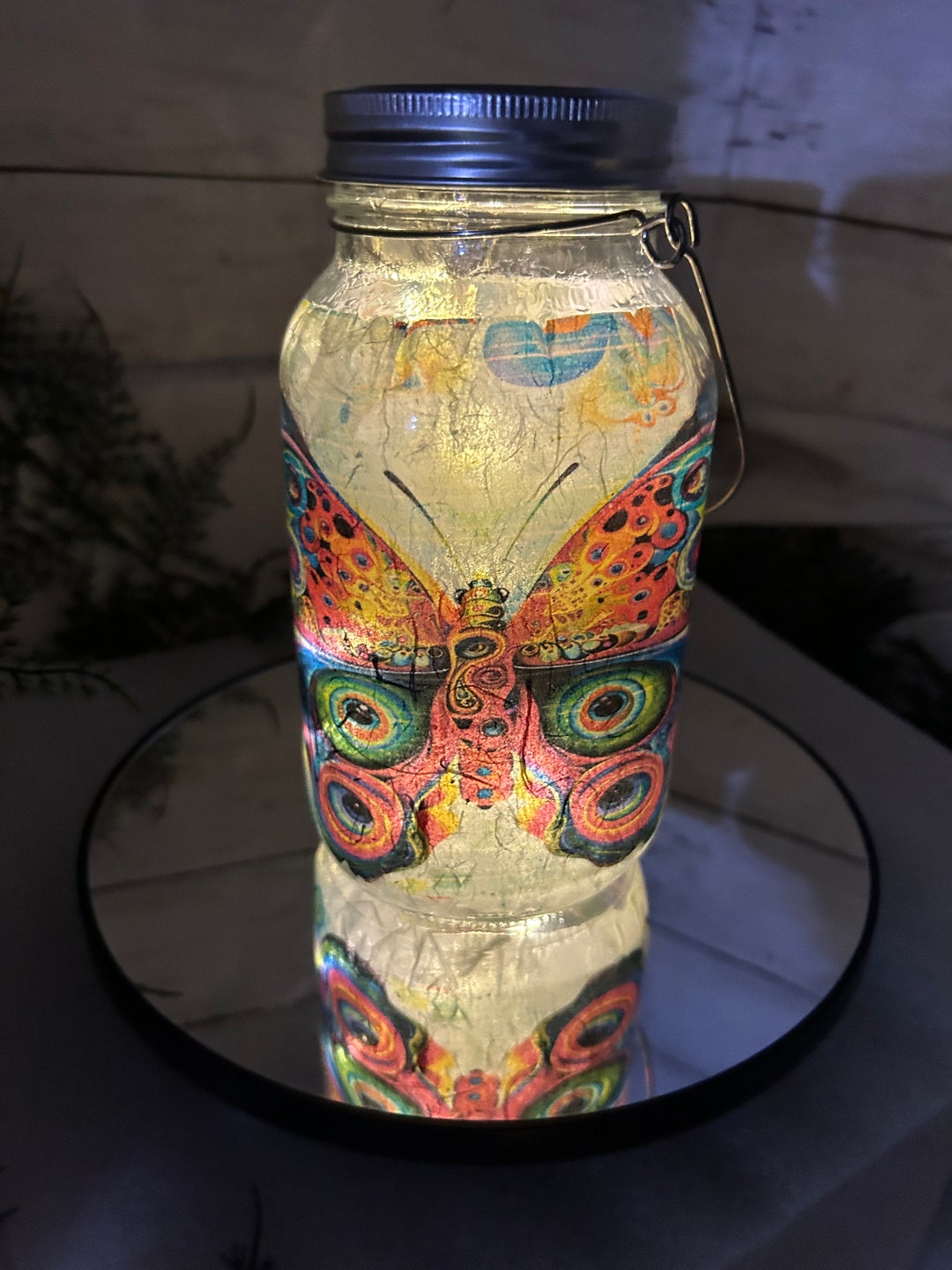 Mason Jar Solar Fairy Light Lantern Psychedelic Butterfly Quart Size - Etsy