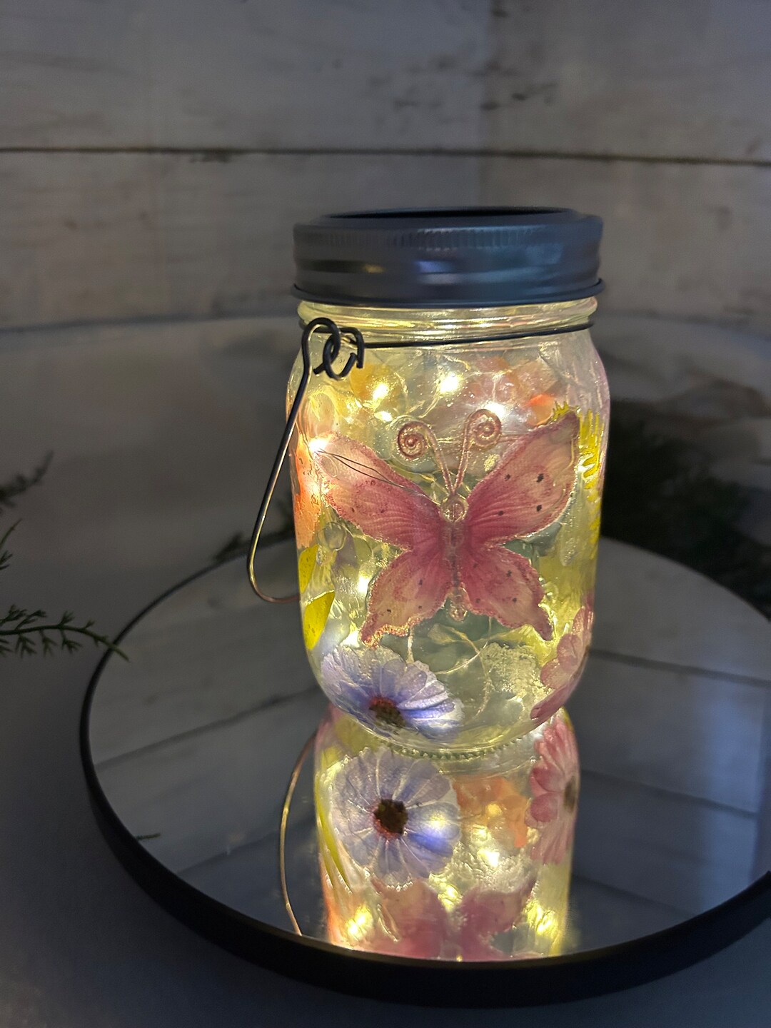 Mason Jar Solar Fairy Light Lantern Flowers Line Inside Jar Pint Size ...