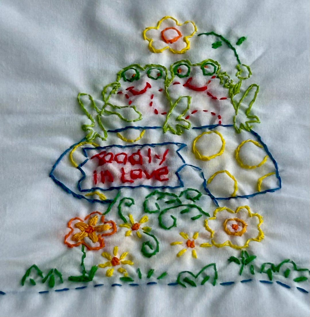 Lovingly Hand Embroidered Set of 2 Pillowcases Cute Frogs “toadly in ...
