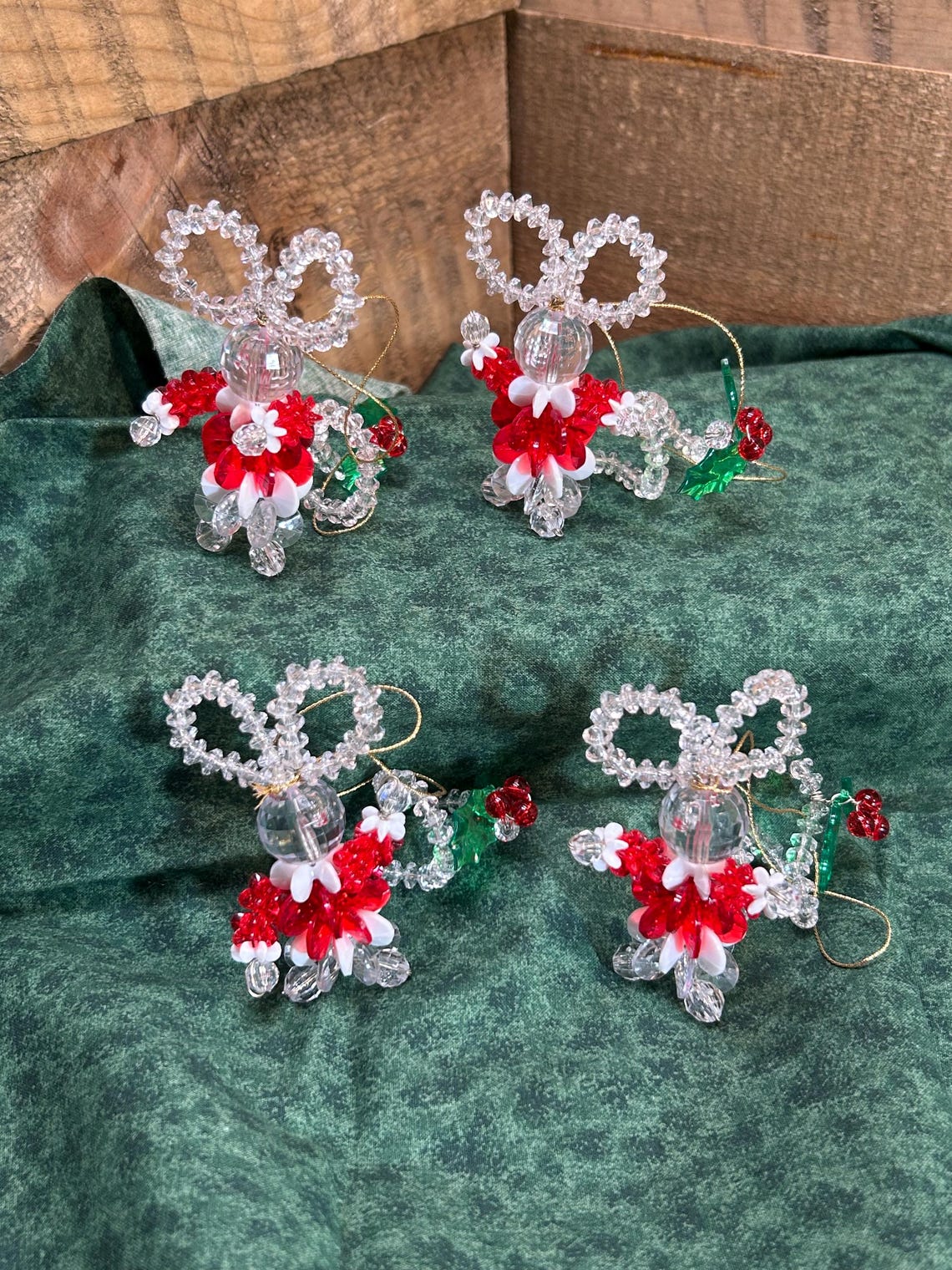 Vintage Beaded Christmas Mouse Ornaments Set of 4 • 1980s Handmade ...