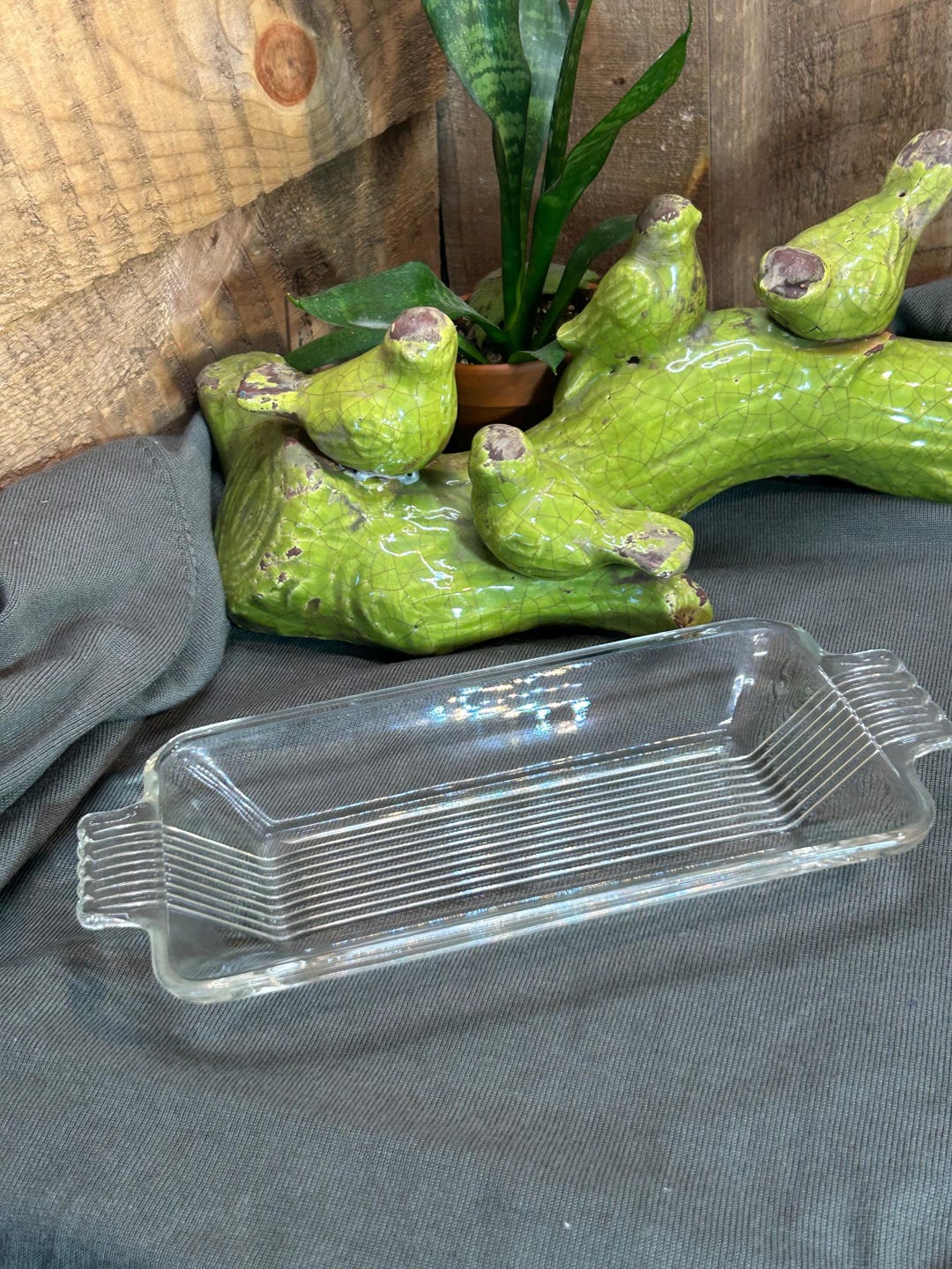 Hazel Atlas Ribbed Glass Handled Relish Tray Rectangle Serving Dish ...