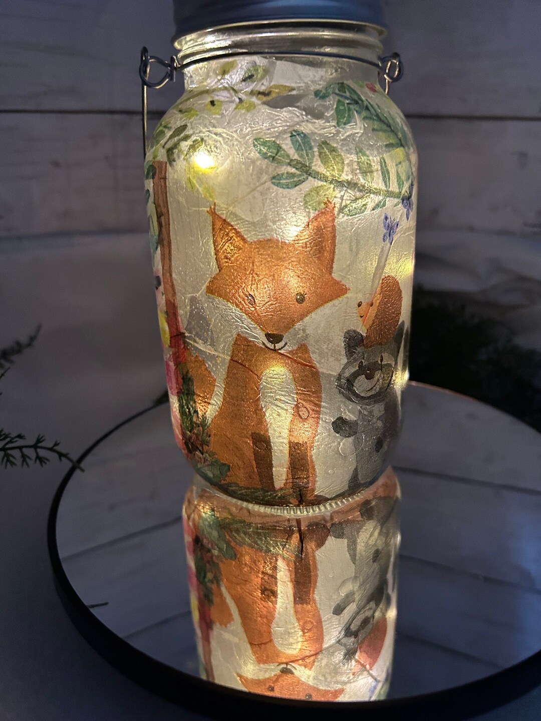 Mason Jar Solar Fairy Light Lantern Fun Animals- Fox Racoon, Hedgehog ...