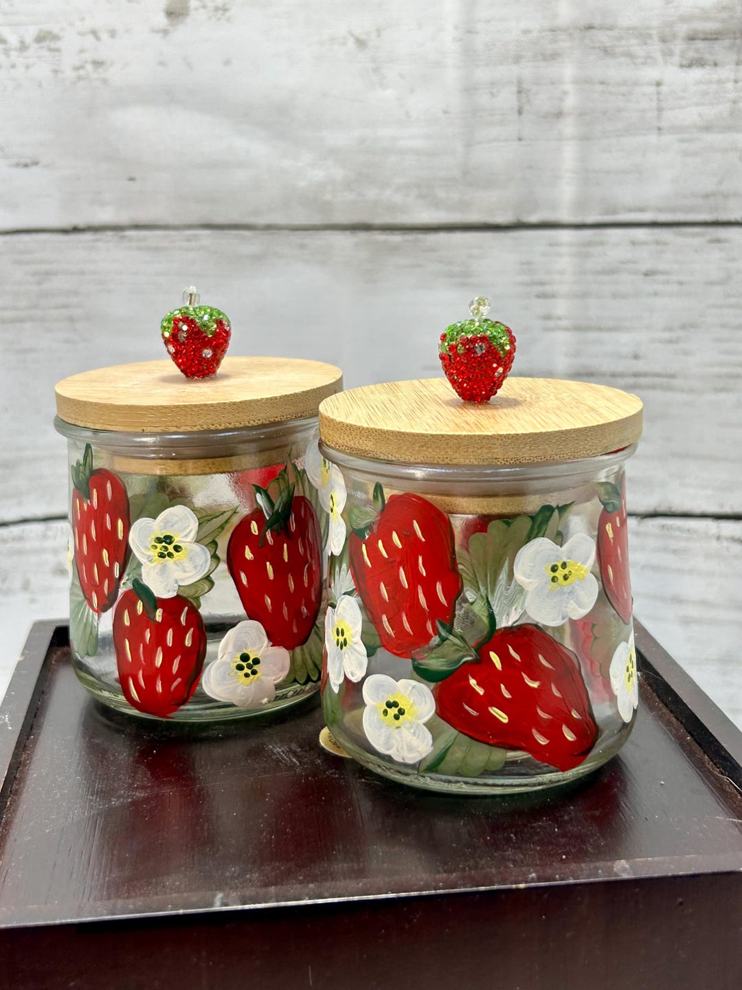 Strawberry Hand-painted Oui Jar Set – Upcycled Storage Containers With ...