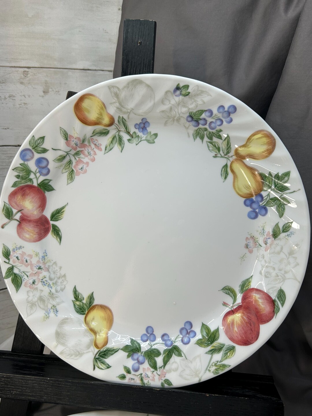 Corelle Chutney Salad Plates Set of 7 Fruit Border Swirl Rim Like New ...