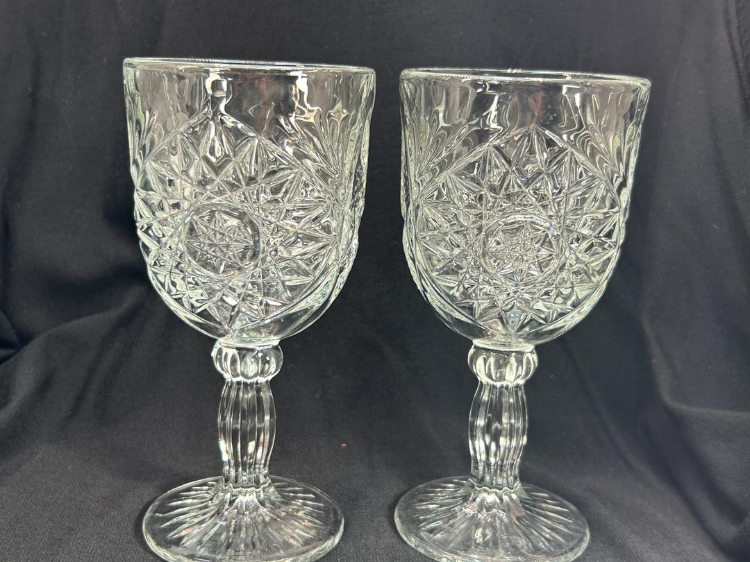 Libbey Hobstar Stemmed Goblets Set of 2 Excellent Condition Pressed ...