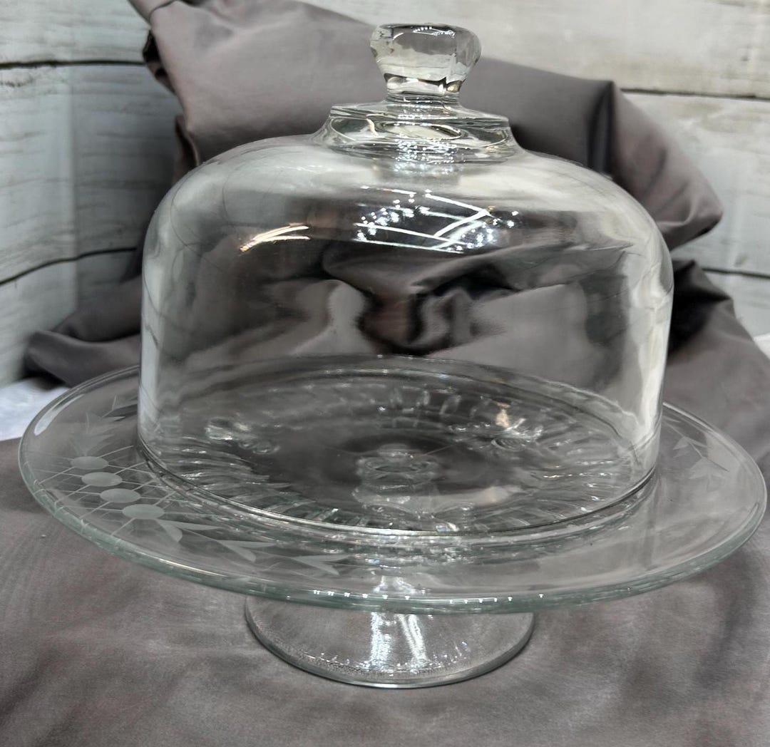 Vintage EAPG Mini Cake Stand With Glass Cloche – Pressed Glass With ...