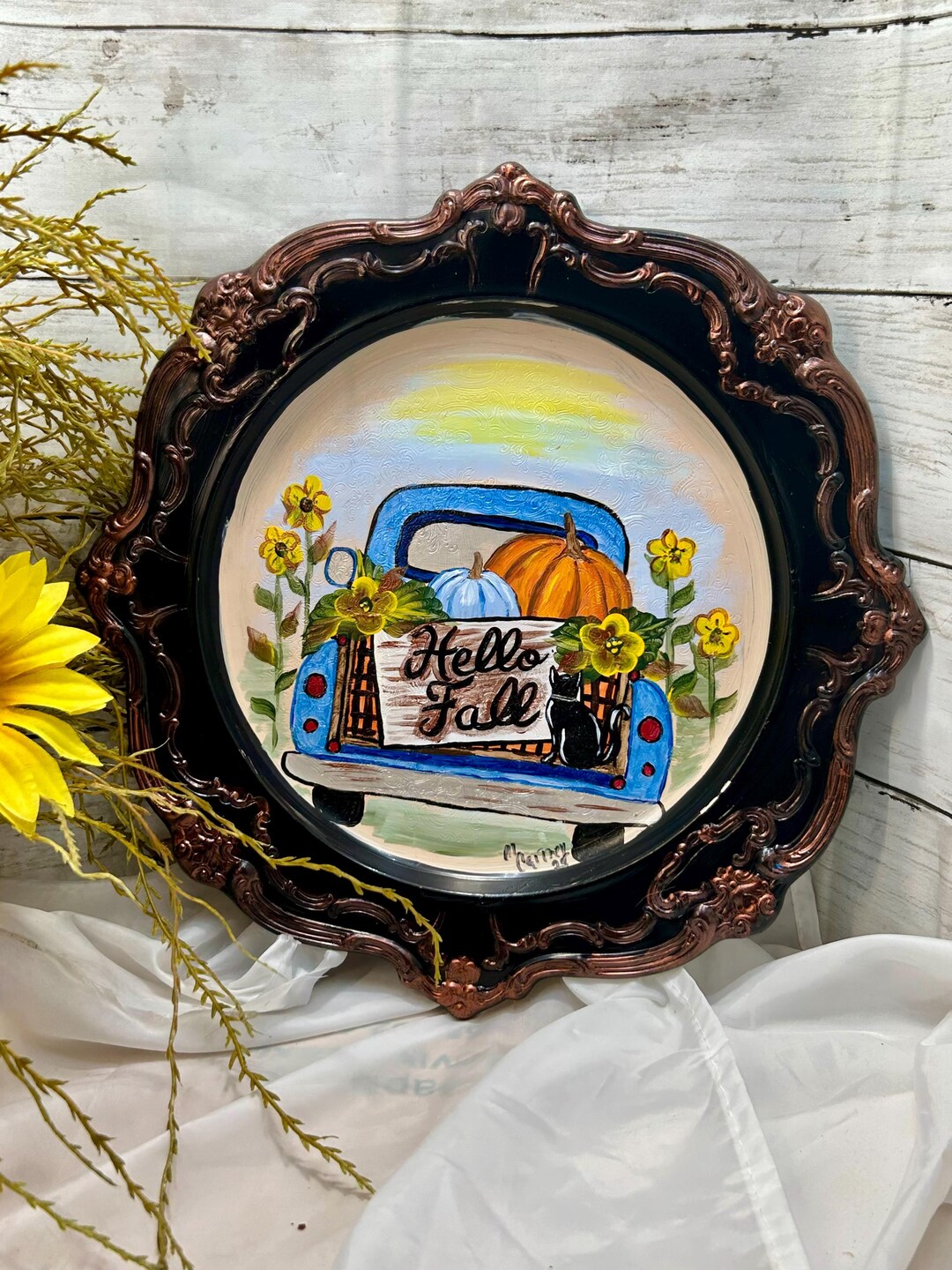 Hand Painted Fall Platter – 13” Upcycled Metal Tray With Pumpkins ...