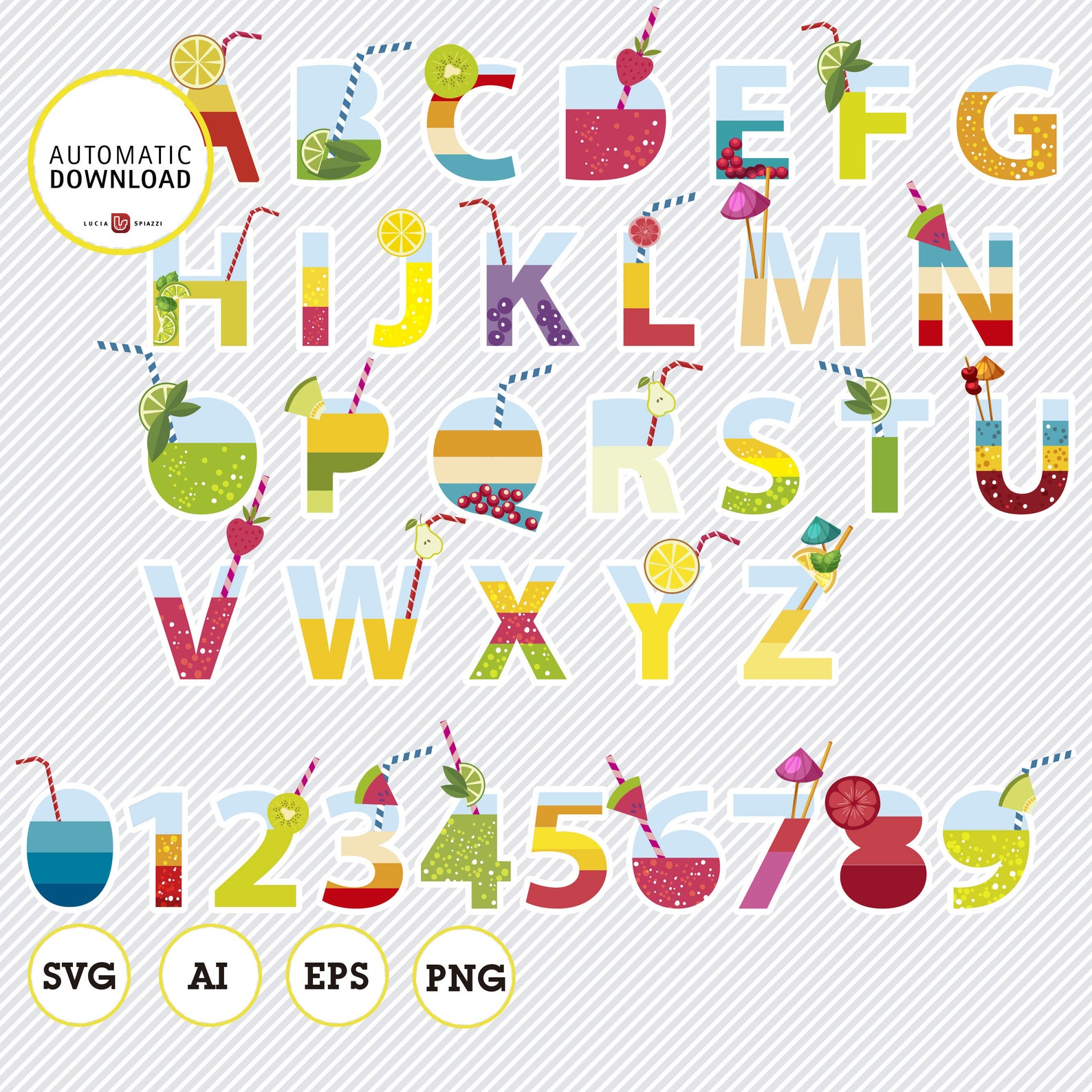 Juice Alphabet Letters and Numbers Clipart Glass of Juice - Etsy