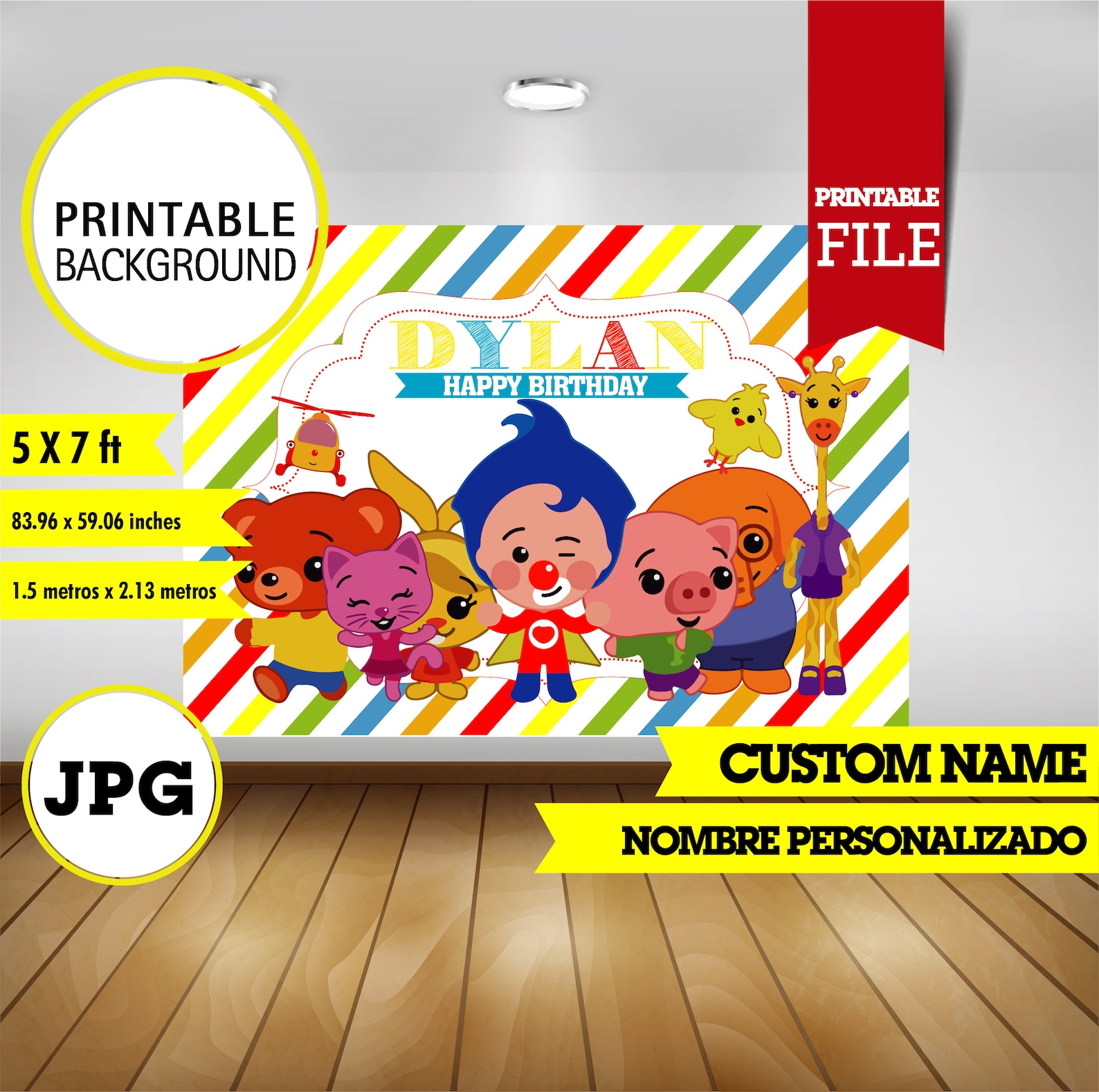 Plim plim clown backdrop kids party background Plim plim | Etsy