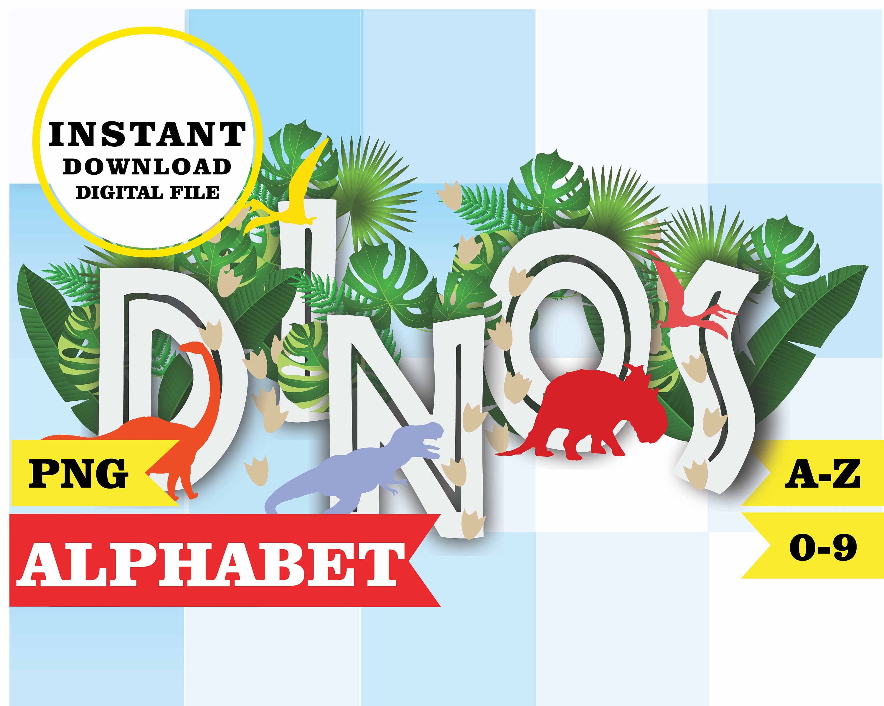 Dinosaur Alphabet Letters, Dinosaur Numbers, Digital Downloadable, PNG ...