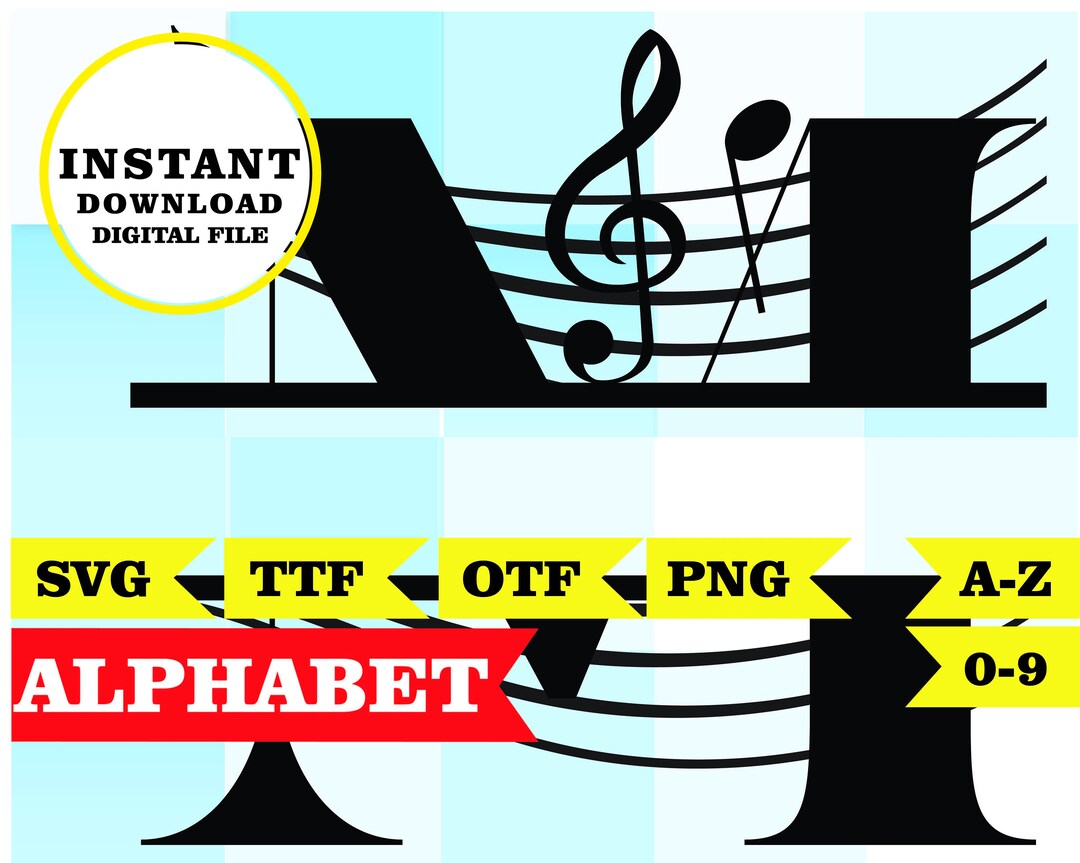Monogram Music Alphabet, Clipart, Svg, Vector Editable, Ttf, Oft, Font ...