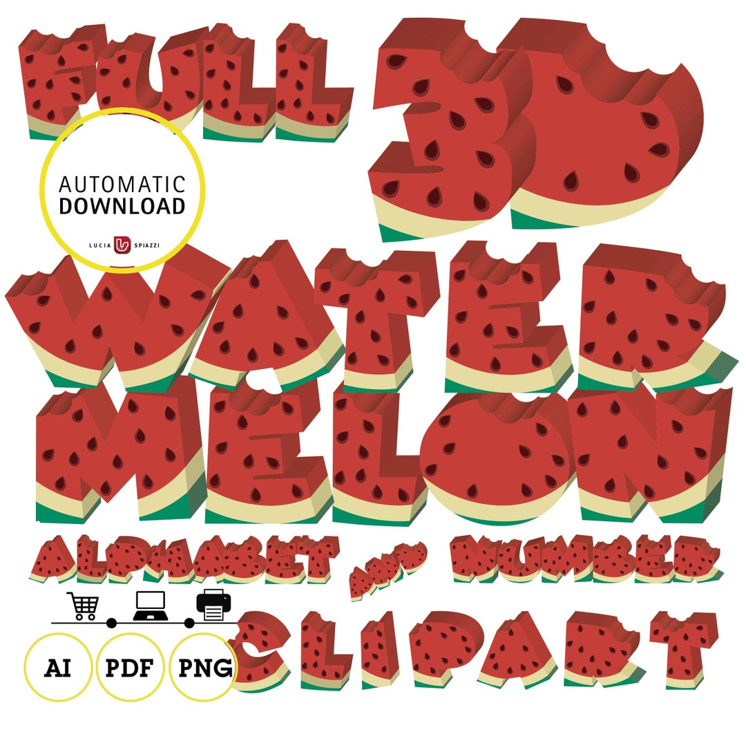 Watermelon, Alphabet, Letters and Number 3D Clipart, Summer Letters ...