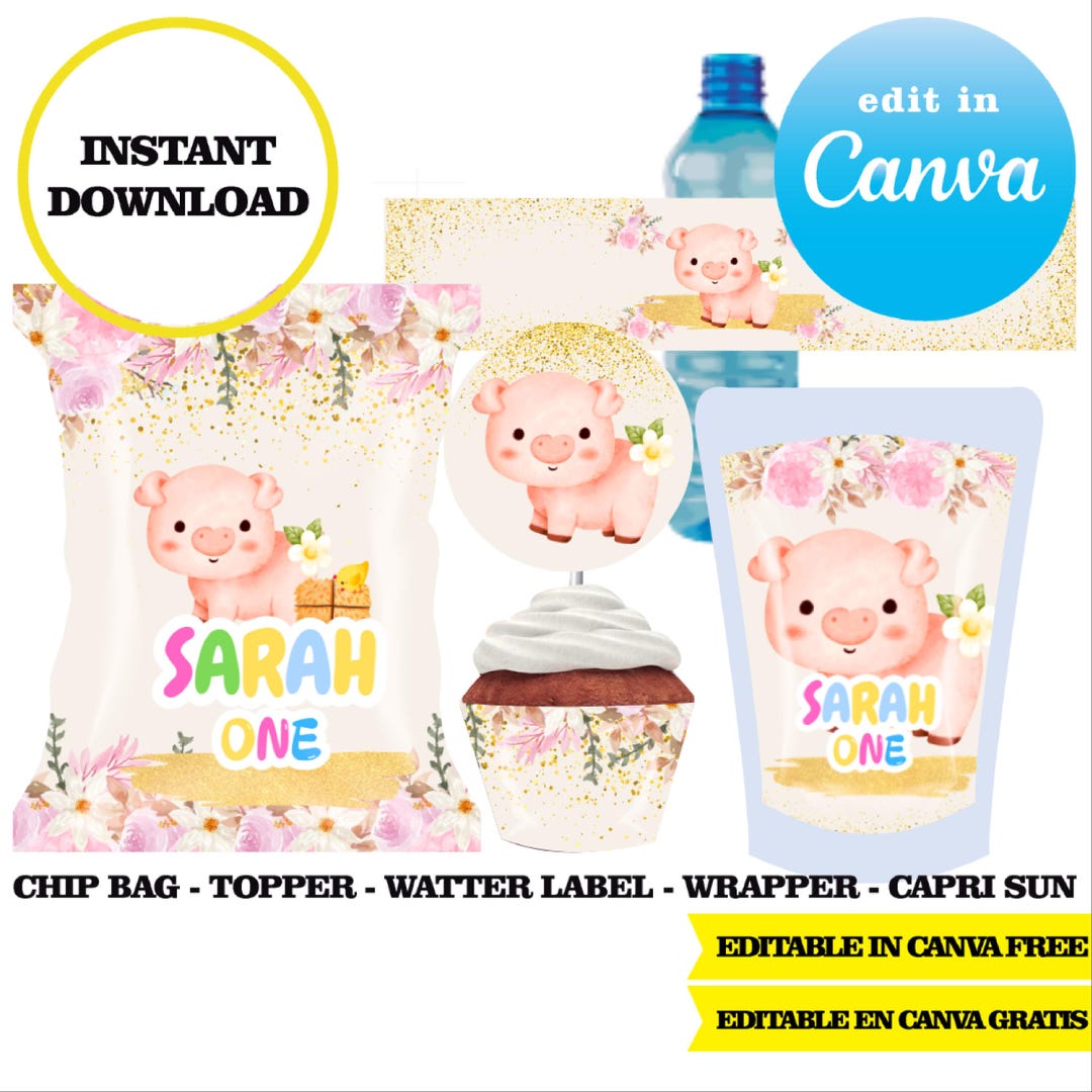Pig, Editable Template, Canva Editable Instant Digital Download, Chip ...