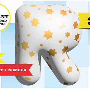 STAR Alphabet Number 3D, Letters Clipart 3D, PNG Golden Star ...