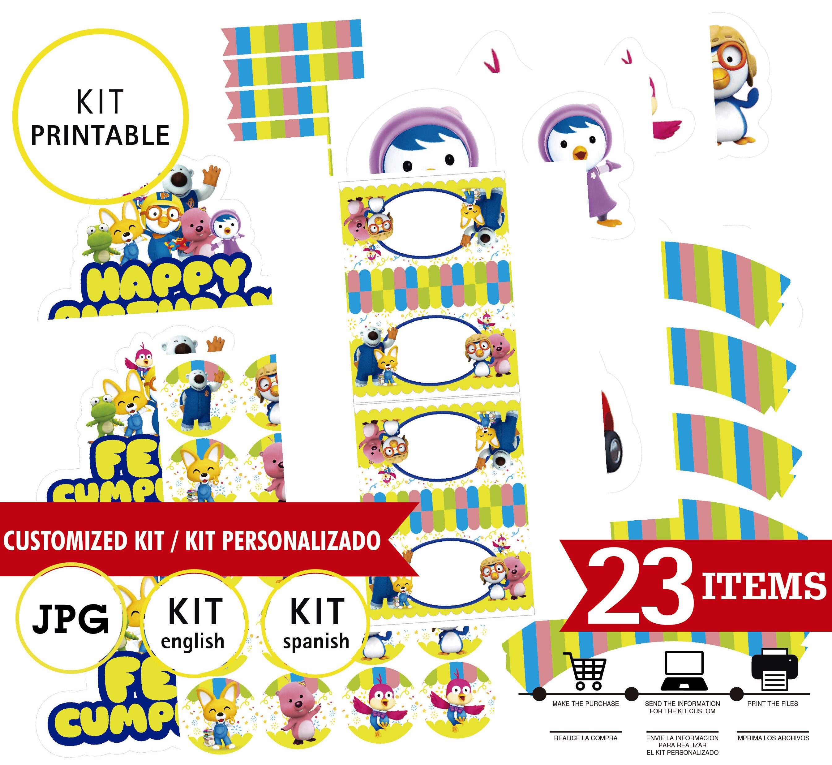 Pororo kit imprimible logo y texto personalizados Pororo | Etsy