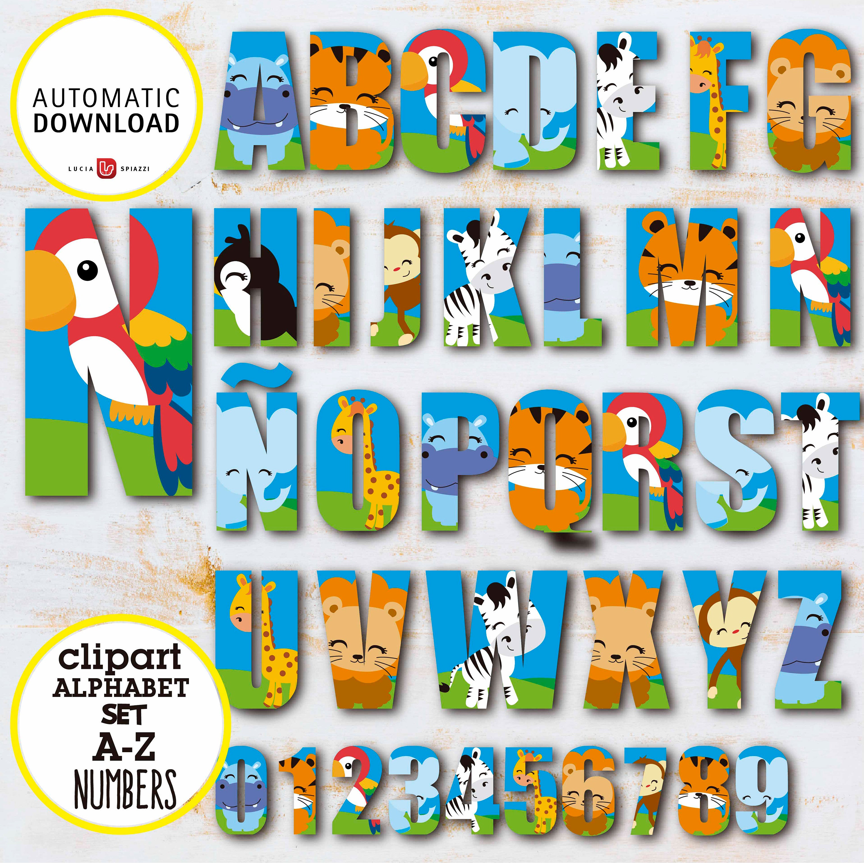 Jungle Alphabet Letters, Jungle Numbers, Digital Downloadable, Jungle ...