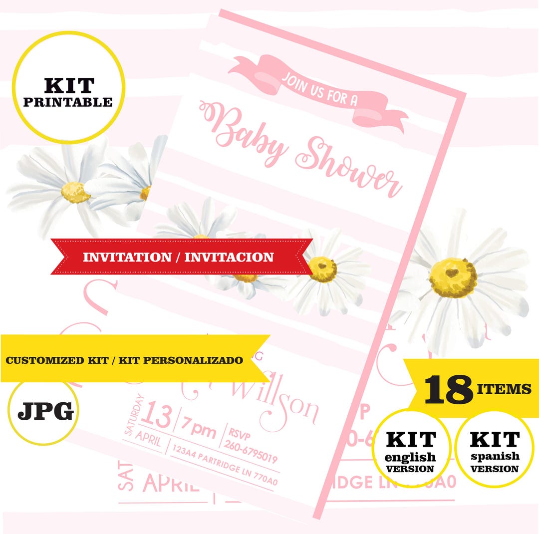 Daisy, Baby Shower, Printable Kit, Logo Personalized Data, Daisy ...