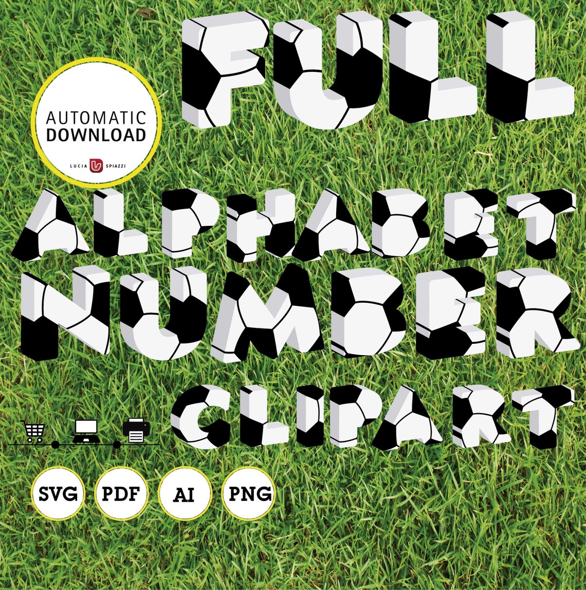 Soccer Alphabet Clipart 3D Football Letters and Number 3d - Etsy