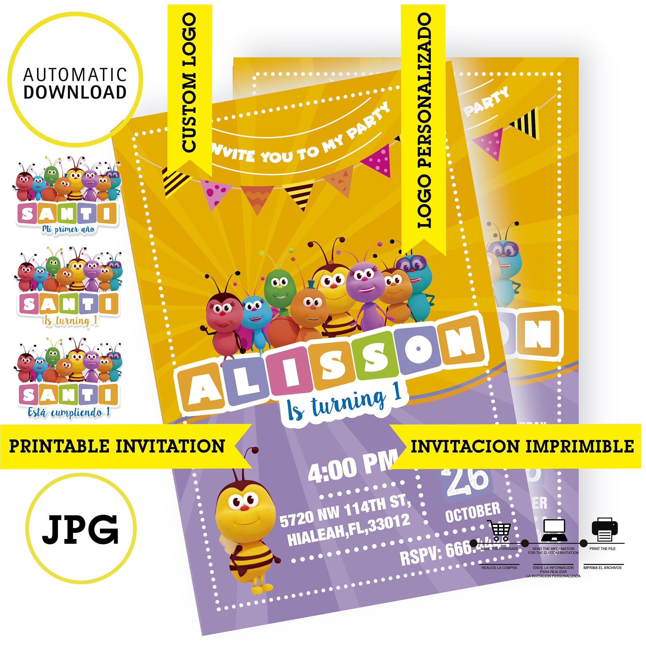 Bichikids invitación logo y texto personalizados Bichikids | Etsy