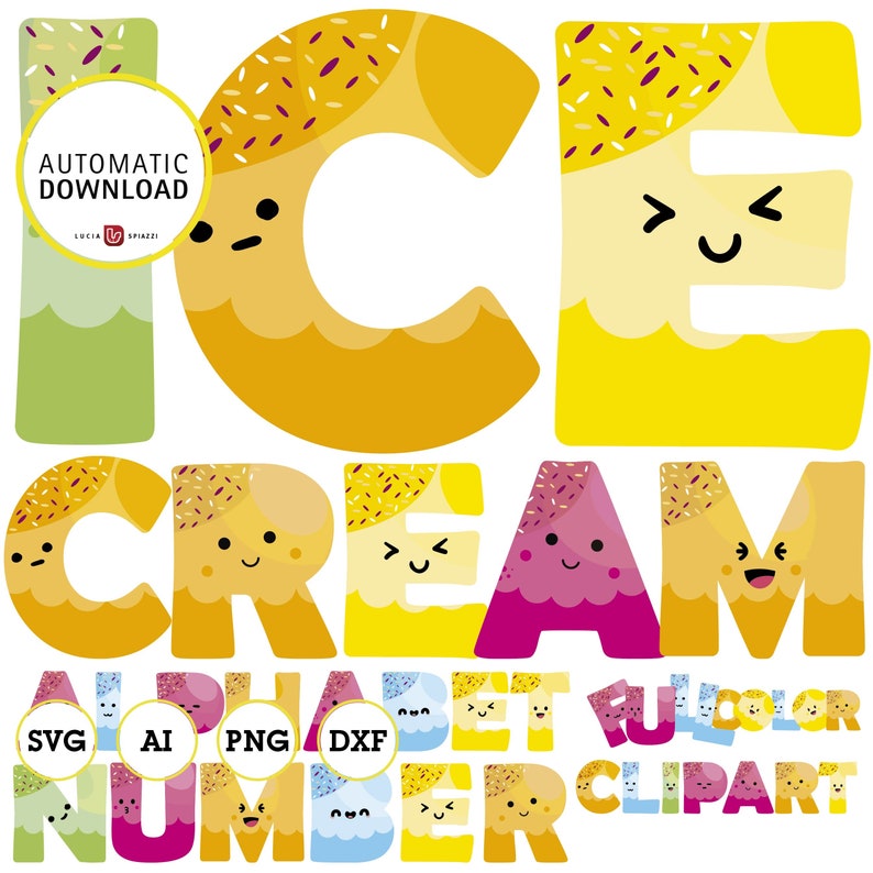 Helado alfabeto y números clipart de helado divertido | Etsy