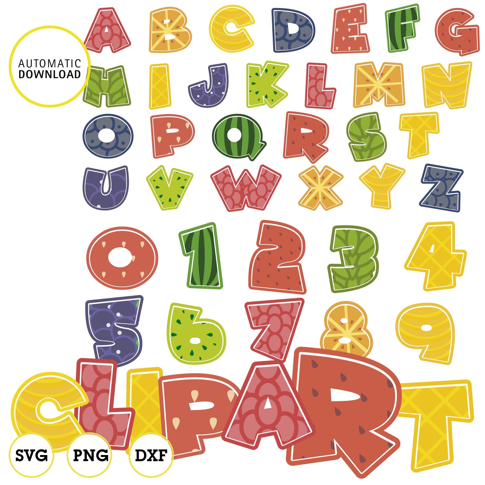 Fruit Alphabet Letters and Numbers Clipart SVG DXF Vector - Etsy