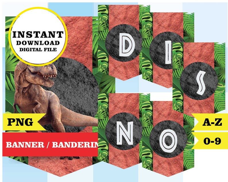 Dinosaurier, Banner, A-Z, a-z, 0-9, Bannerbuchstaben, Dinos-Buchstaben ...