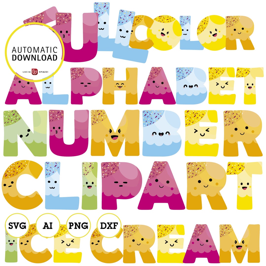 Helado alfabeto y números clipart de helado divertido - Etsy España