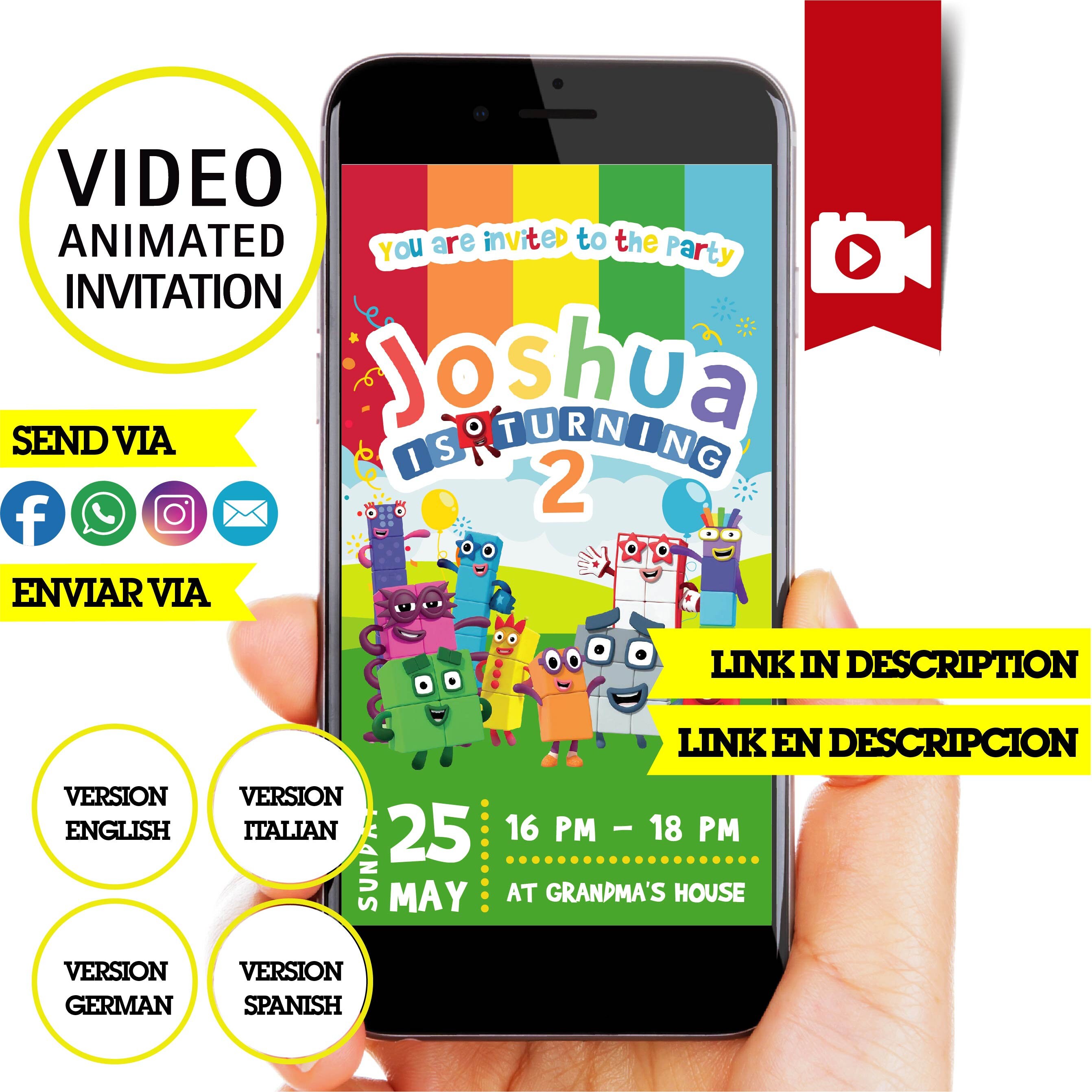 Numberblock video invitación logo y datos personalizados | Etsy