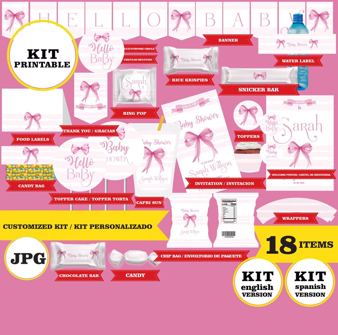 Pink Ribbon, Baby Shower, Printable Kit, Logo Personalized Data, Blue ...