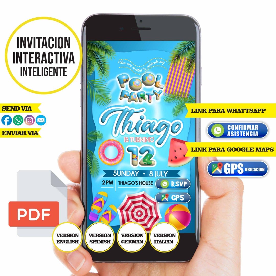 Pool Party, Smart Invitation, Interactive Invitation, Printable ...