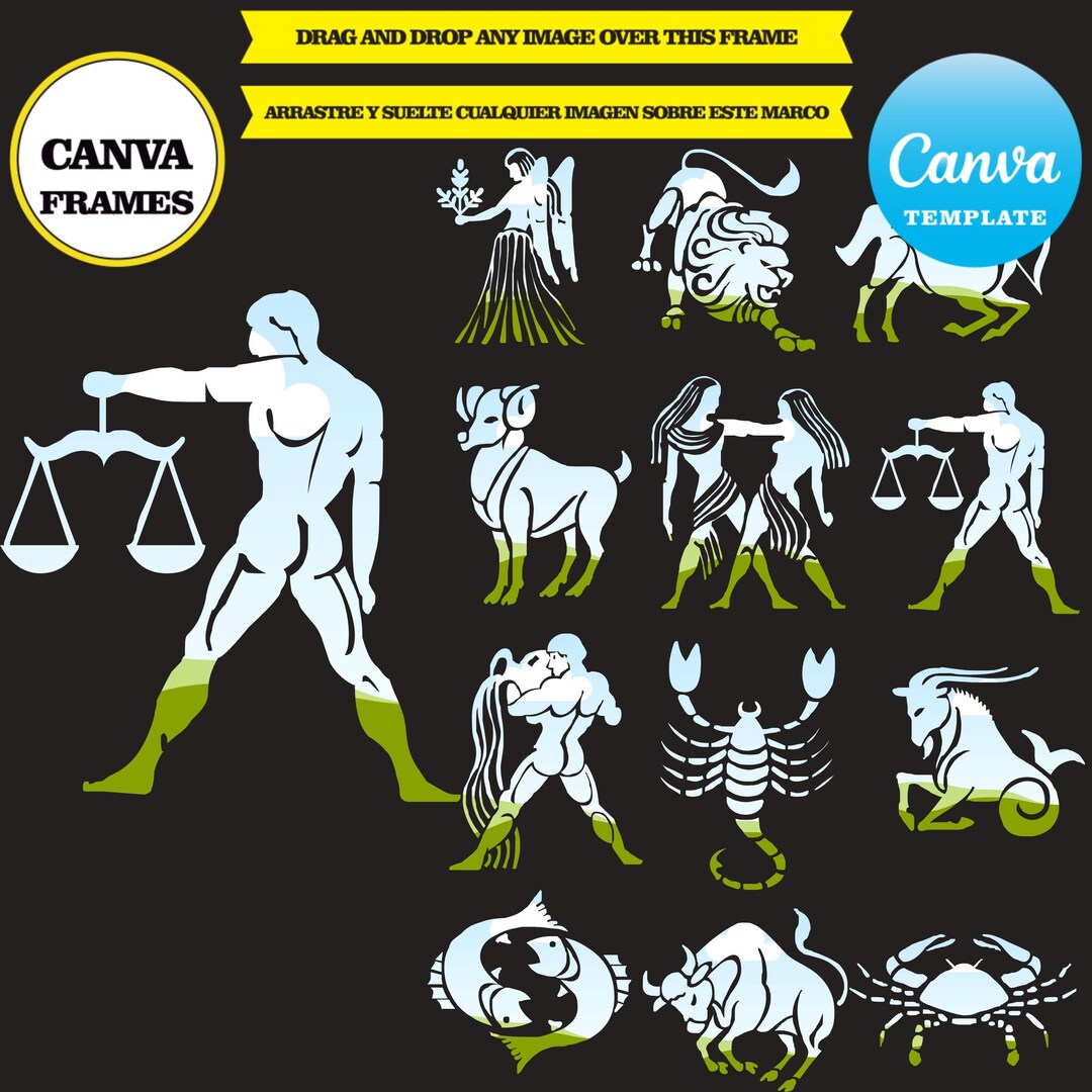 Zodiac Signs, Frame Template Zodiac Icons, Mockup, Drag and Drop, Add ...