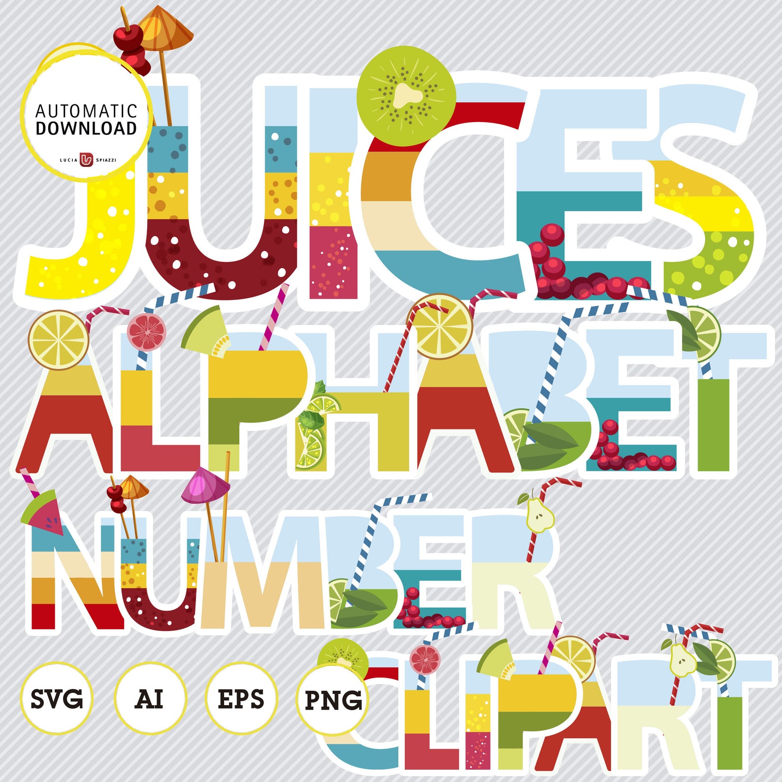 Juice Alphabet Letters and Numbers Clipart Glass of Juice - Etsy