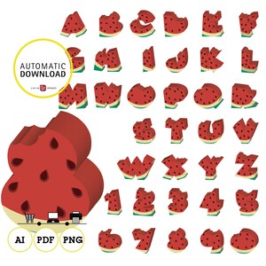 Watermelon, Alphabet, Letters and Number 3D Clipart, Summer Letters ...
