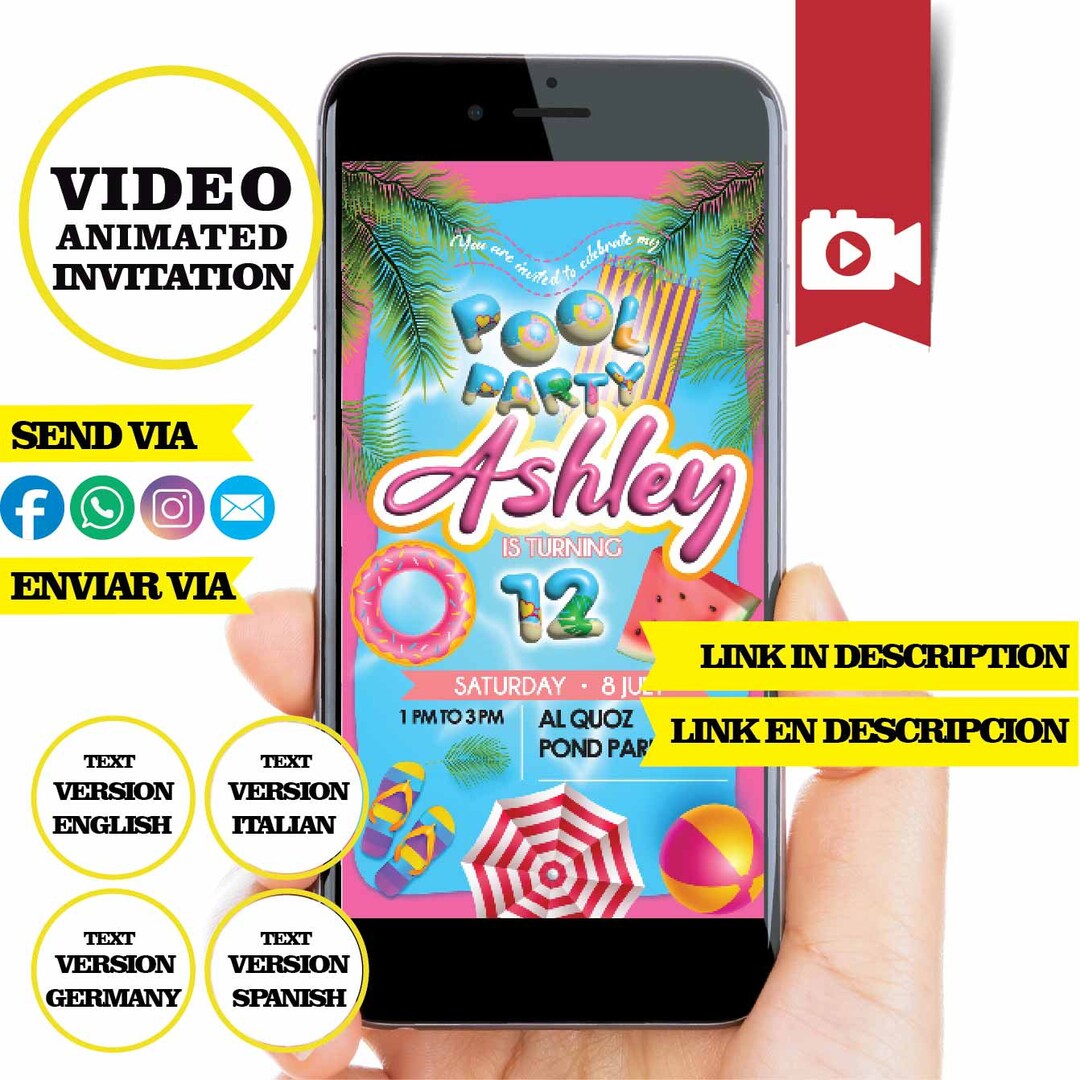 Pool Party Animated Invitation, Logo and Personalized Data, Video ...