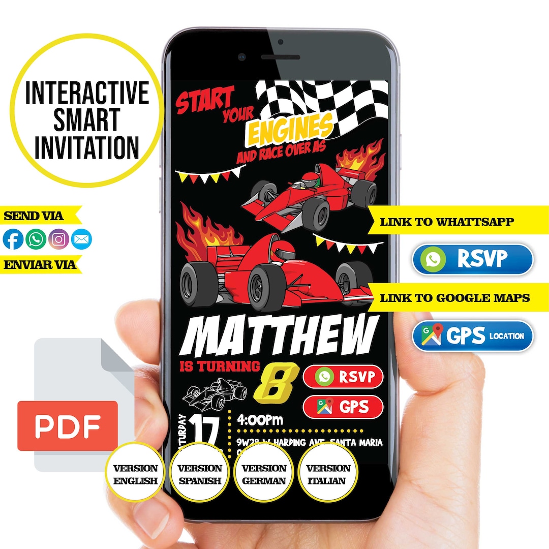 Invitacion de formula 1, invitación inteligente, invitación interactiva ...