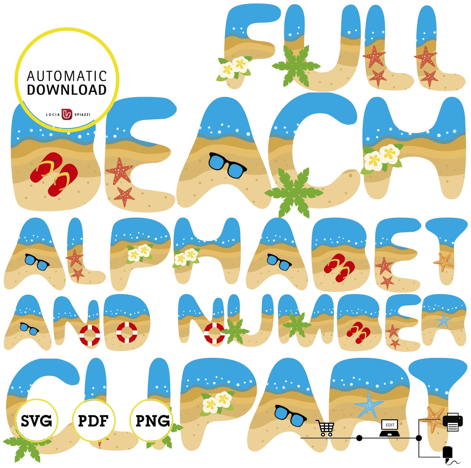 Playa Alfabeto De Playa Letras Y Números Clipart Imágenes - Etsy