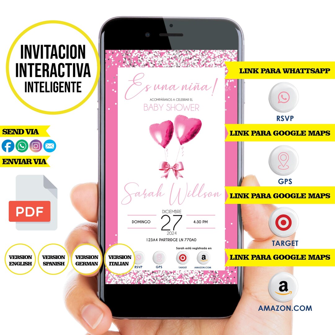 Pink Ribbon, Baby Shower, Smart Invitation, Interactive Invitation ...