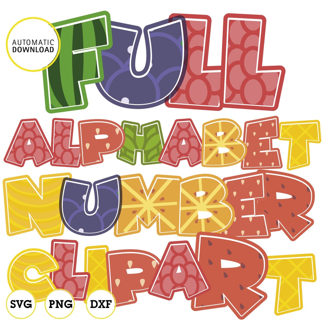 Fruit Alphabet, Letters and Numbers Clipart, SVG, DXF Vector, PNG 300 ...