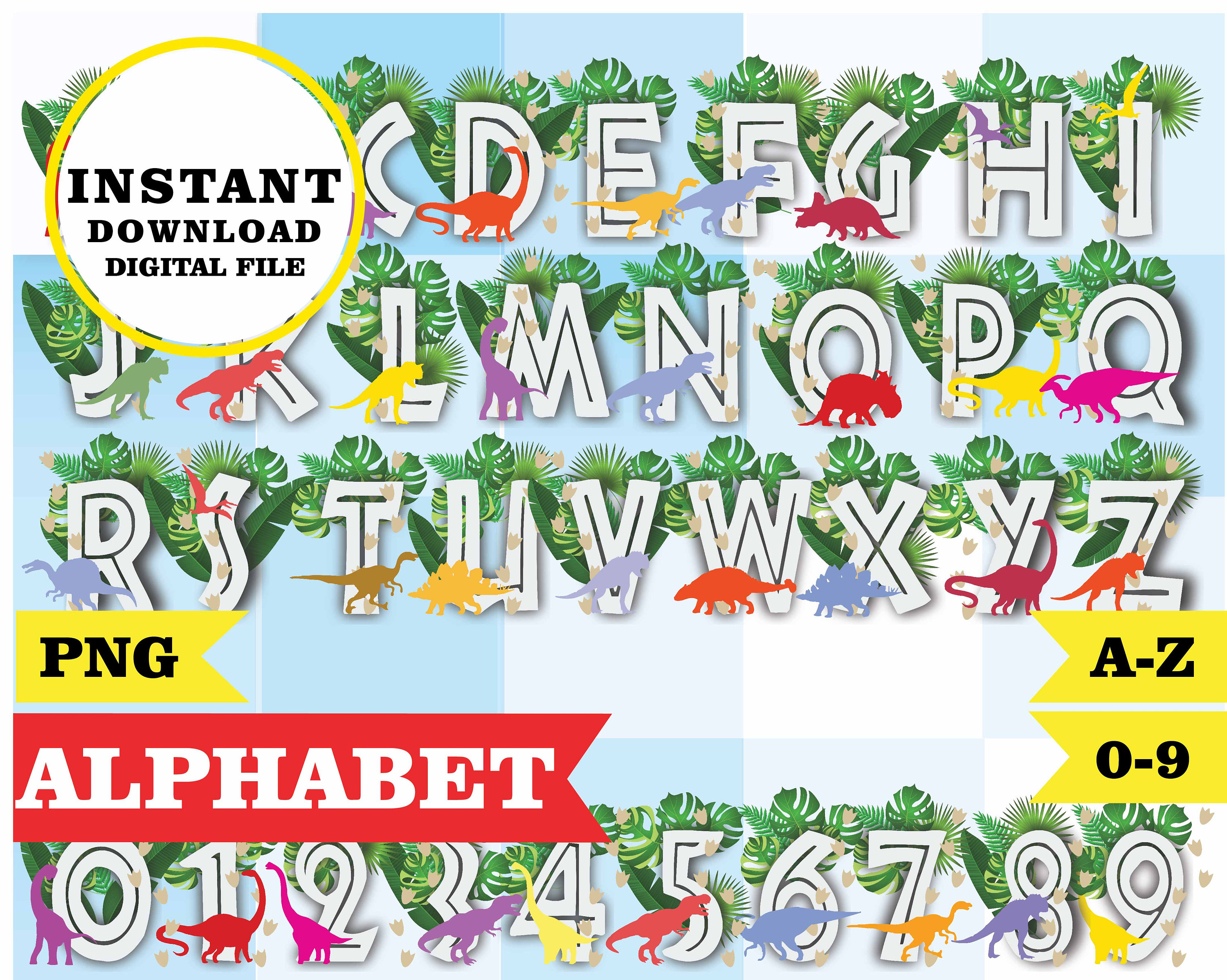 Dinosaur Alphabet Letters, Dinosaur Numbers, Digital Downloadable, PNG ...