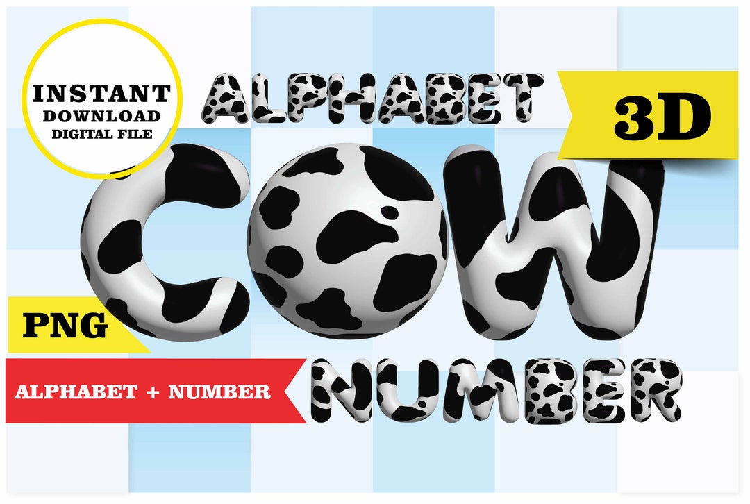 Cow Alphabet Number 3D, Letters Clipart 3D, Cow Farm PNG, Farm Animals ...