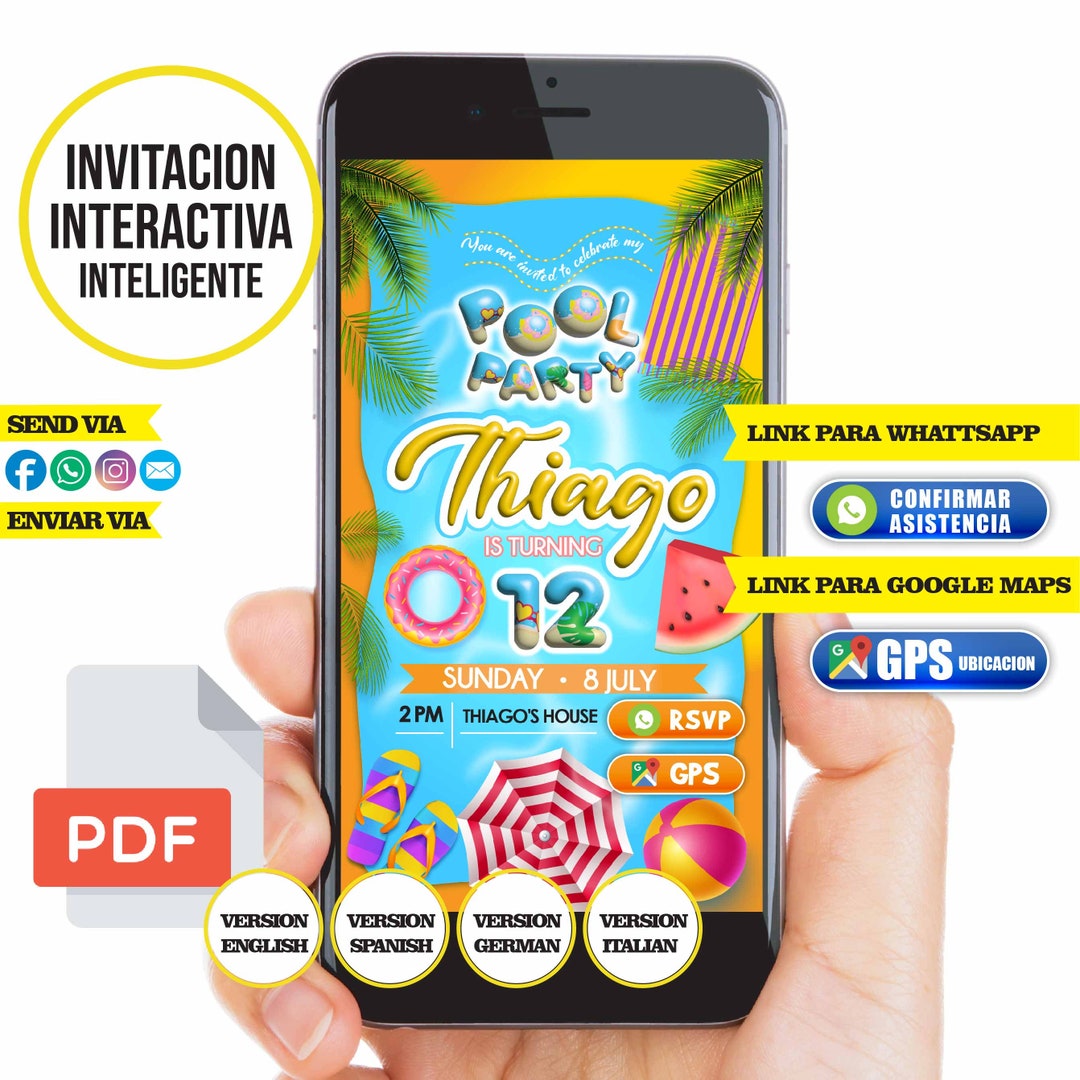 Pool Party, Smart Invitation, Interactive Invitation, Printable ...