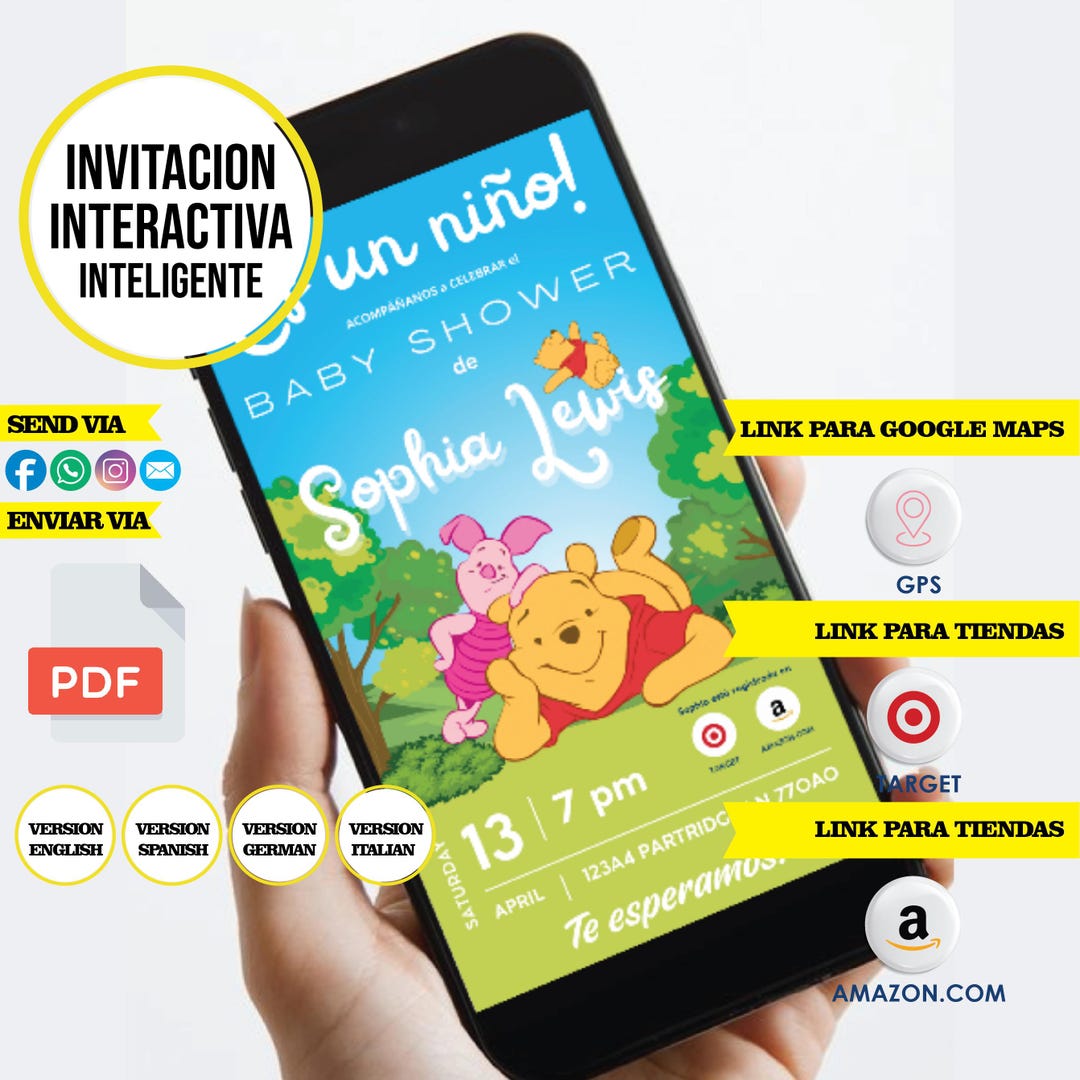 Winnie the Pooh, Baby Shower, Smart, Interactive Invitation, With ...