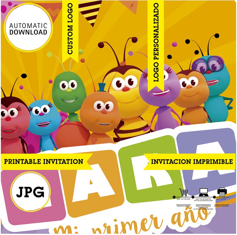 Bichikids invitación logo y texto personalizados Bichikids - Etsy España