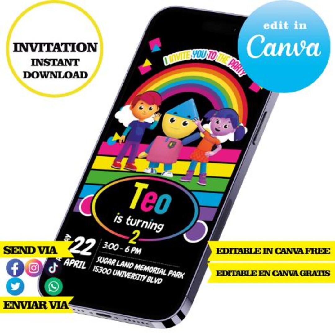 Charlie Colorforms, Editable Invitation Template in Canva Free Digital ...