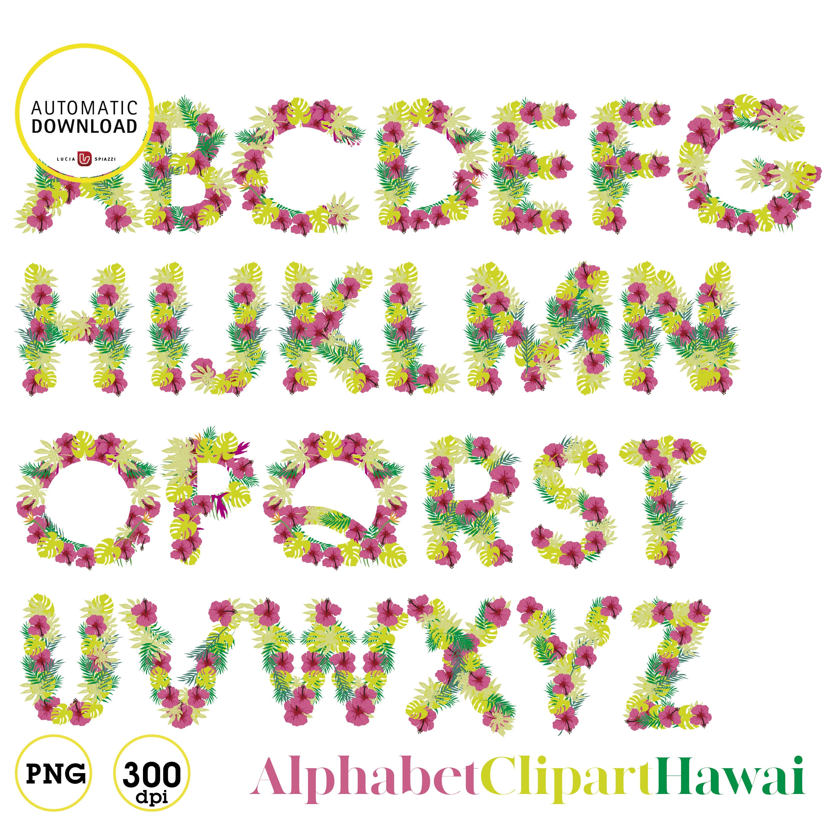 Hawaii alfabeto letras clipart tropical A-Z formato PNG de - Etsy México