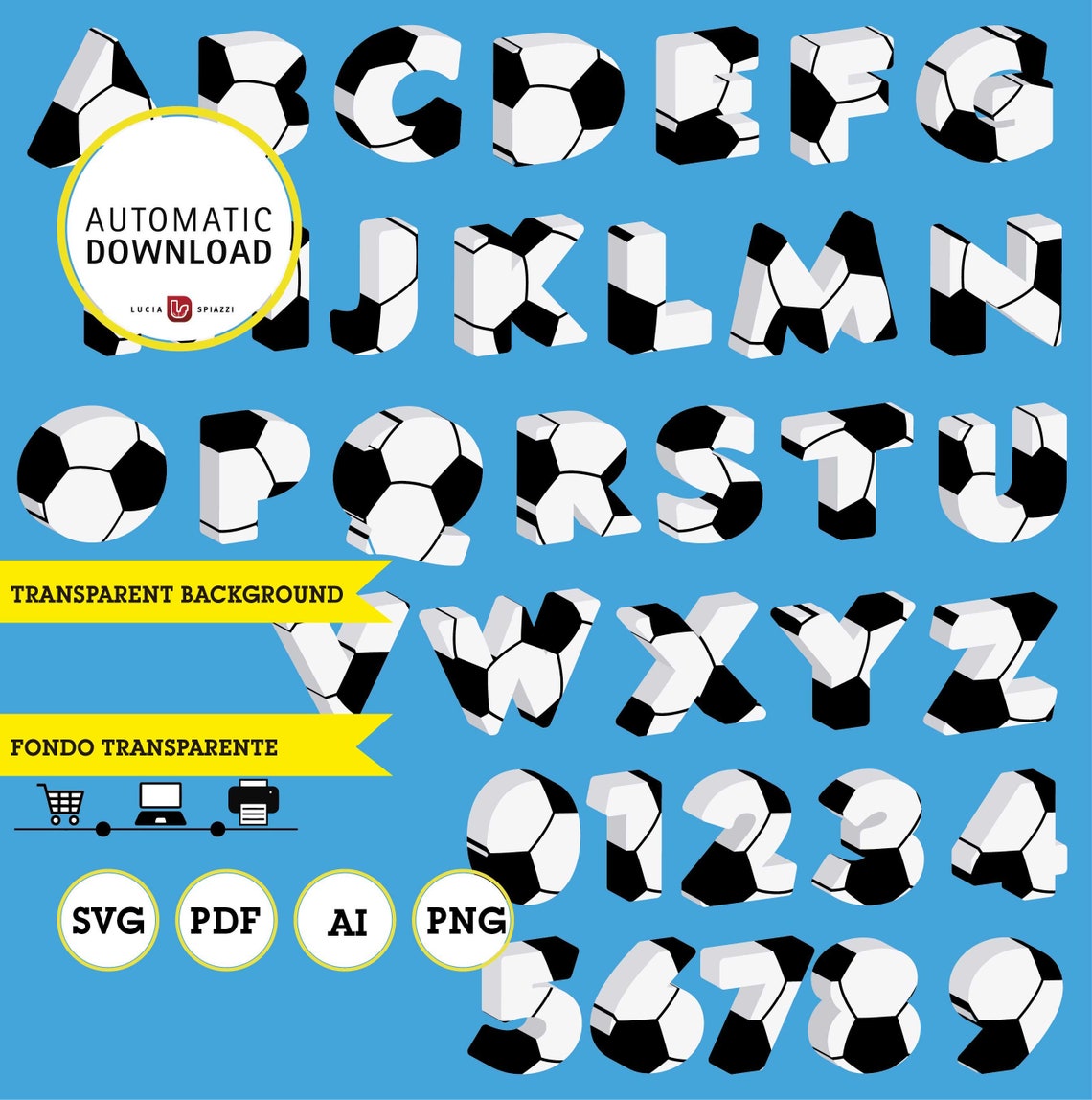 Soccer Alphabet Clipart 3D Football Letters and Number 3d - Etsy